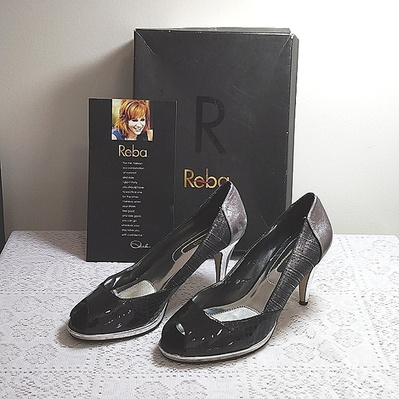 Reba | Shoes | Reba Open Toe Heels Silver And Black Woman Shoes Heels ...